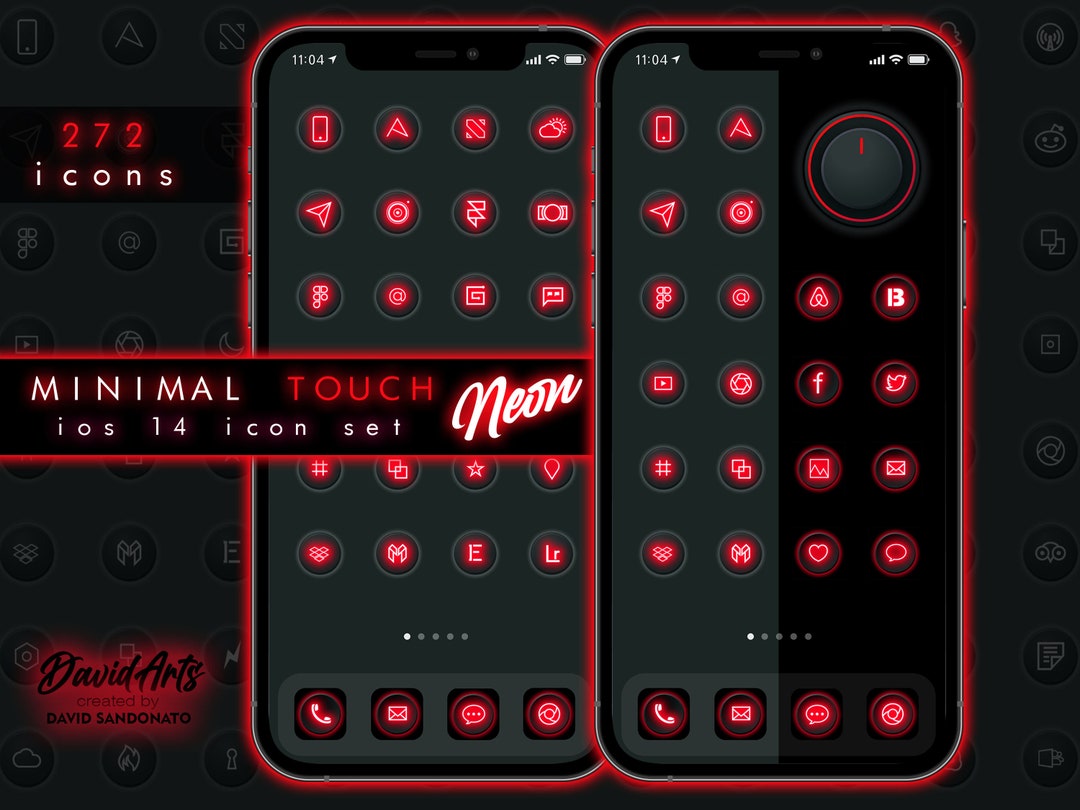 Super RED Minimal Touch NEON Ios14 Icon Set 272 Icons and Backgrounds ...