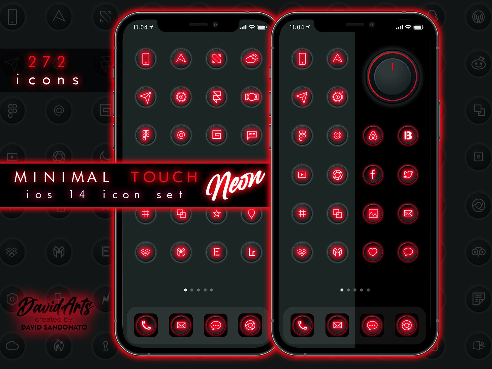 Super RED Minimal Touch NEON Ios14 Icon Set 272 Icons and Backgrounds ...