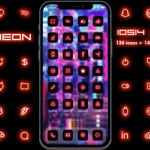 Neon RED Ios14 Icon Set | 136 Icons and Backgrounds | iPhone Aesthetic ...