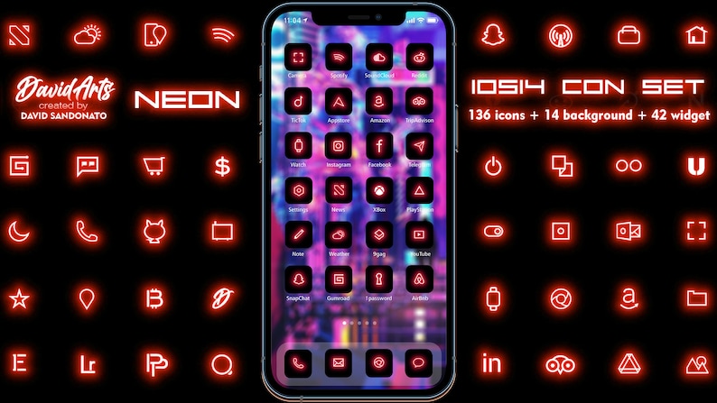 Neon RED Ios14 Icon Set | 136 Icons and Backgrounds | iPhone Aesthetic ...
