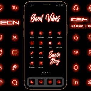 Neon RED Ios14 Icon Set 136 Icons and Backgrounds Iphone - Etsy