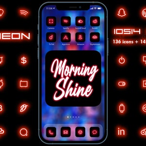 Neon RED Ios14 Icon Set | 136 Icons and Backgrounds | iPhone Aesthetic ...