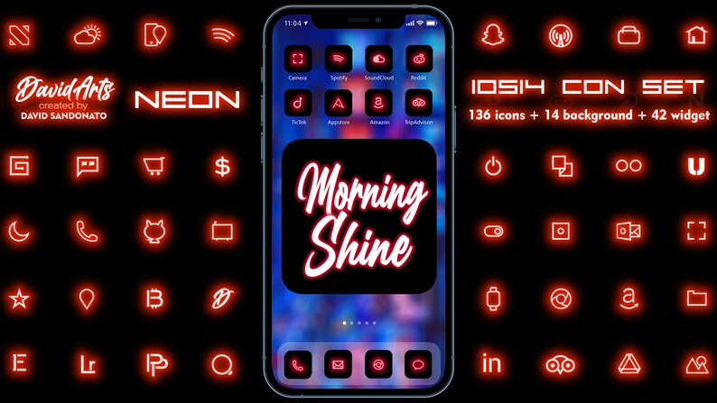 Neon RED Ios14 Icon Set 136 Icons and Backgrounds Iphone - Etsy