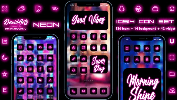 Neon Pink Ios14 Icon Set 136 Icons and Backgrounds Iphone | Etsy