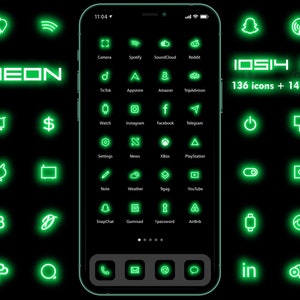 Neon Green Ios14 Icon Set | 136 Icons and Backgrounds | iPhone Aesthetic | Widget Smith | Quote ...