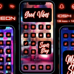 Neon RED Ios14 Icon Set | 136 Icons and Backgrounds | iPhone Aesthetic ...