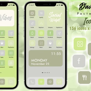 Pastel Green Ios14 Icon Set | 816 Icons - 6 Styles | iPhone Aesthetic | Widget Smith | Quote and ...