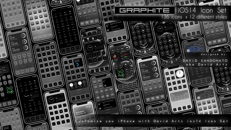 Graphite Ios14 Icon Set 1632 Icons 12 Different Styles Iphone | Etsy