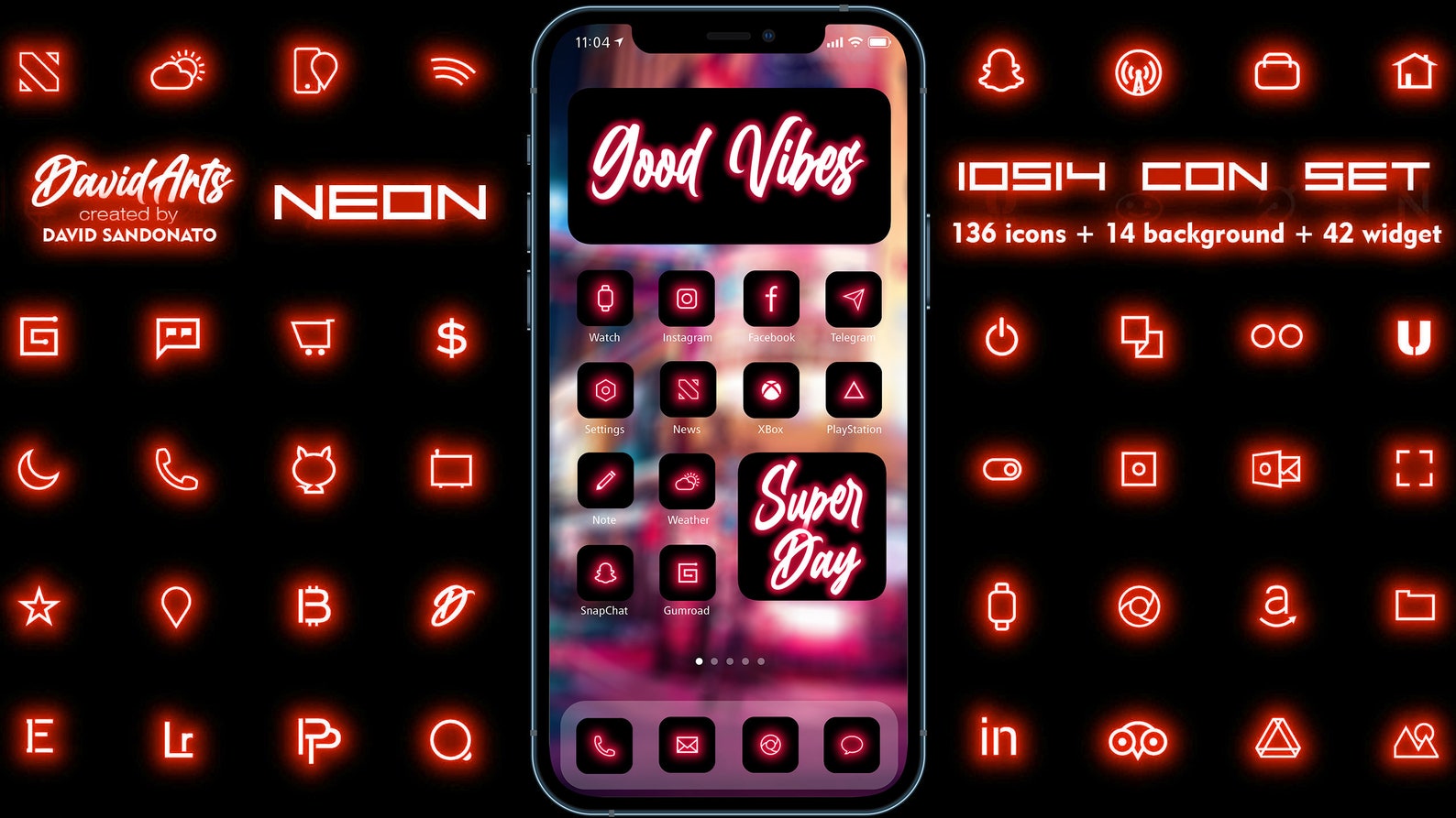 Neon RED Ios14 Icon Set | 136 Icons and Backgrounds | iPhone Aesthetic ...