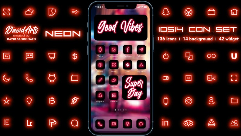 Neon RED Ios14 Icon Set 136 Icons and Backgrounds Iphone - Etsy