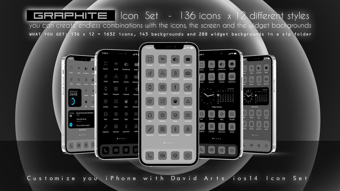 Graphite Ios14 Icon Set 1632 Icons 12 Different Styles Iphone | Etsy