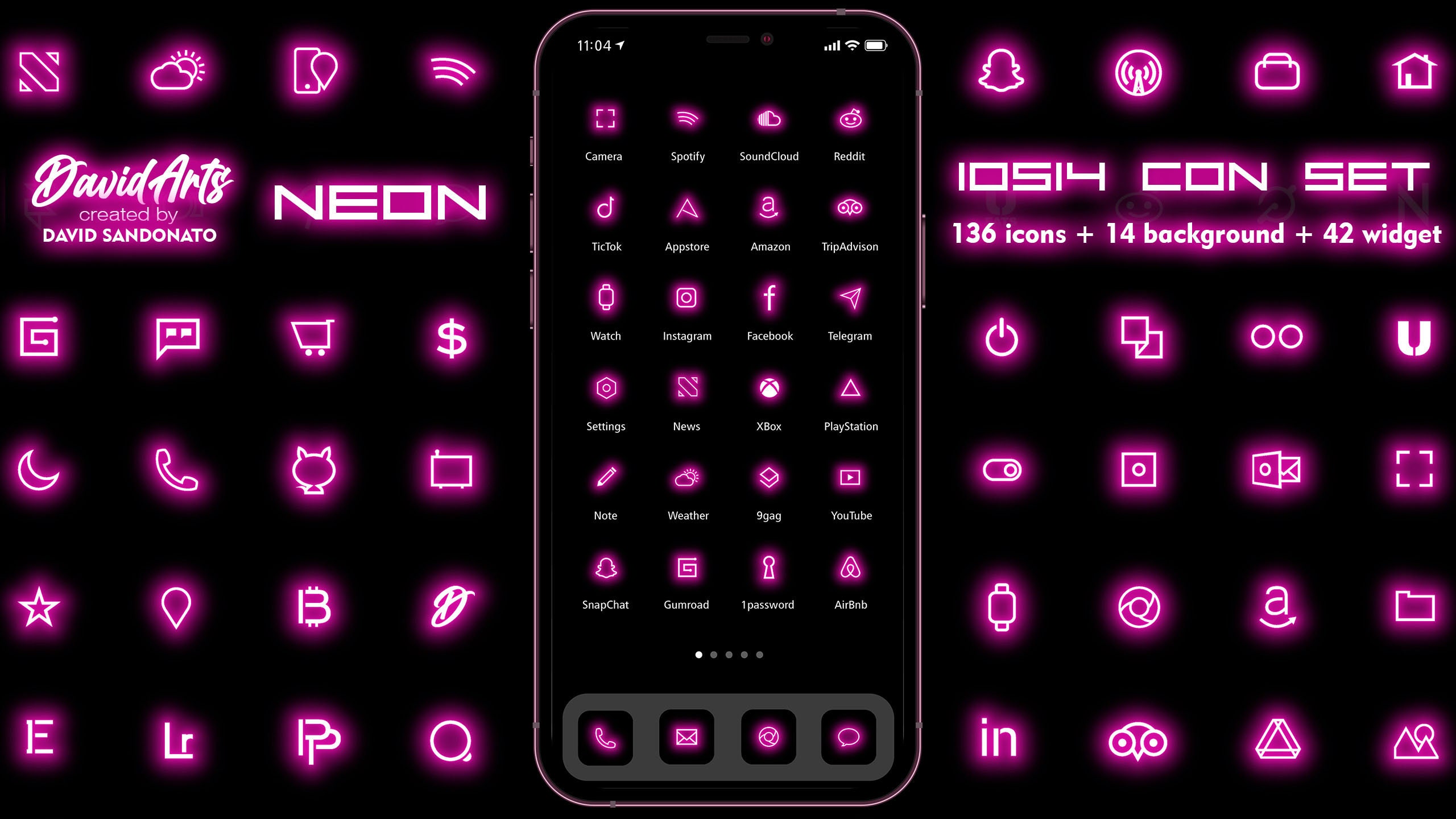 Neon Pink Ios14 Icon Set 136 Icons and Backgrounds Iphone | Etsy