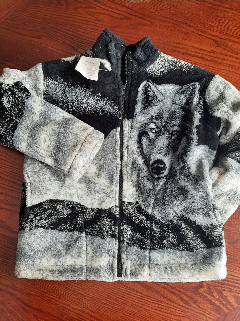 Wolf Print Fleece Jacket, Wolf Nature Animal Pattern Coat - Etsy