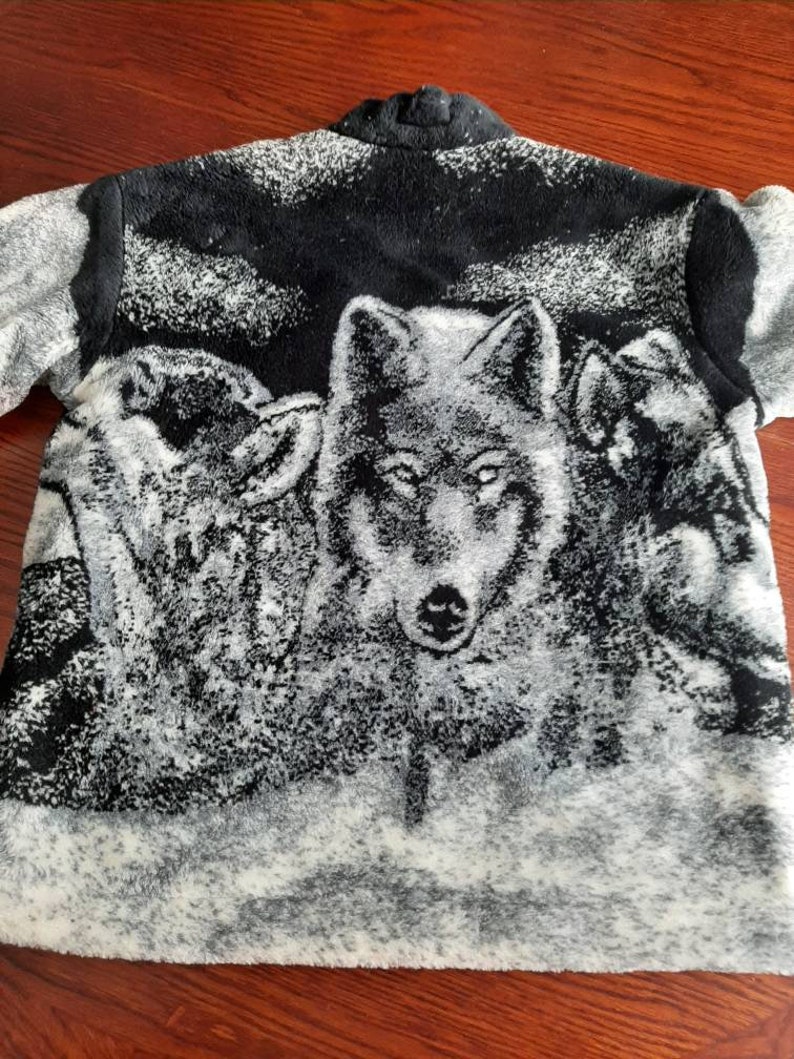 Wolf Print Fleece Jacket, Wolf Nature Animal Pattern Coat - Etsy