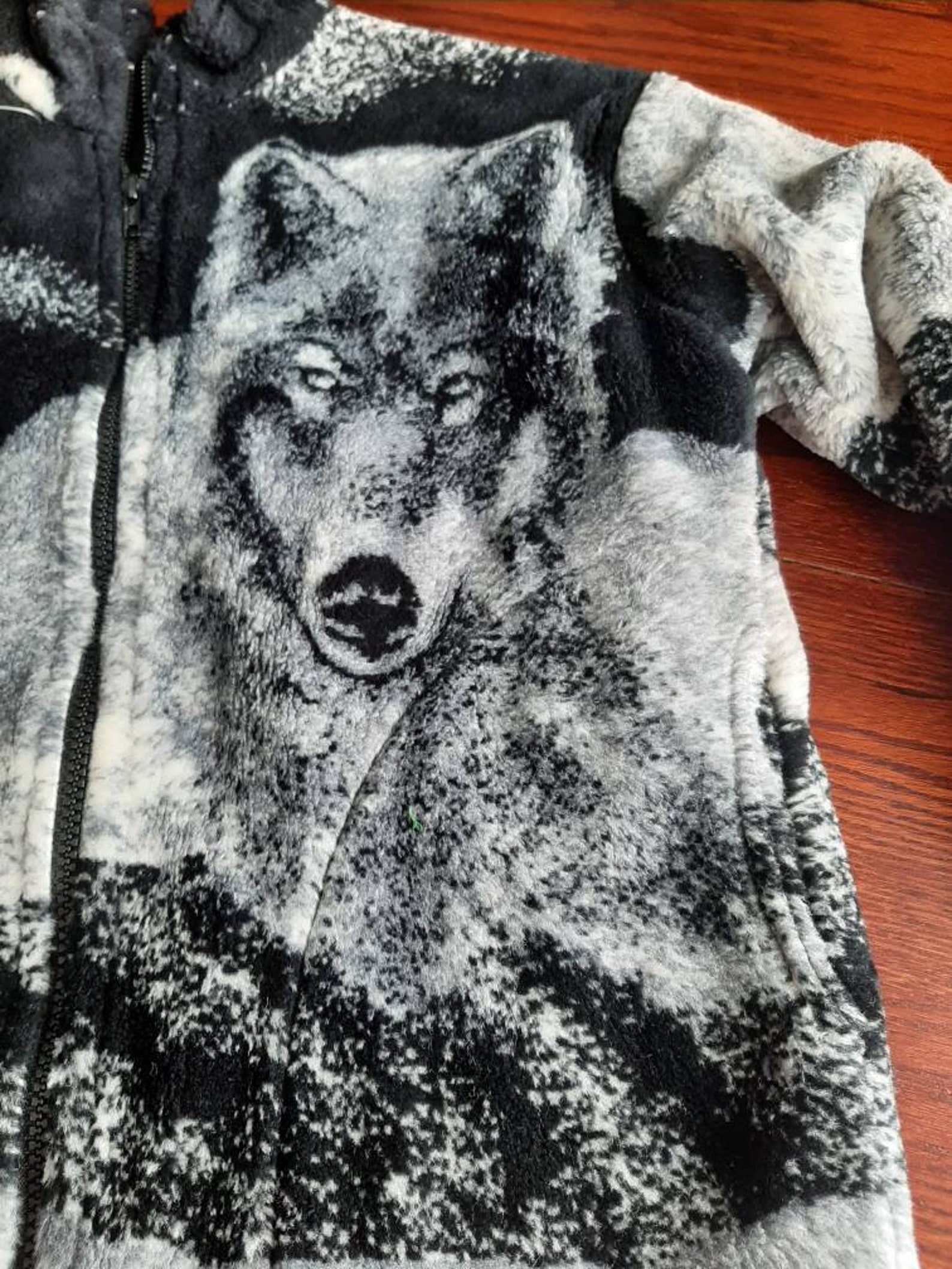 Wolf Print Fleece Jacket, Youth Small Wolf Nature Animal Pattern Coat ...