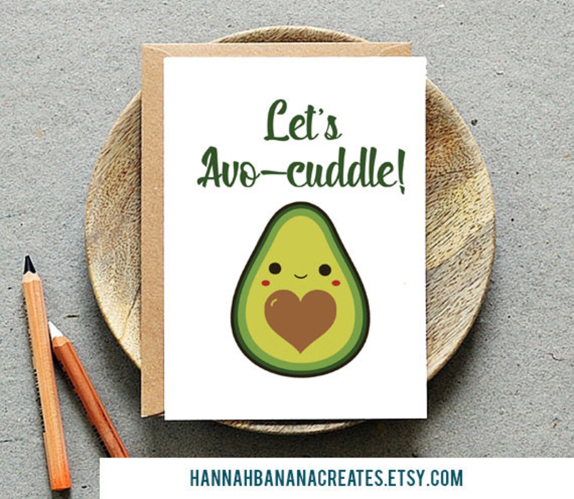 Let's Avocuddle Avocado Themed Printable Card With Free Envelope ...