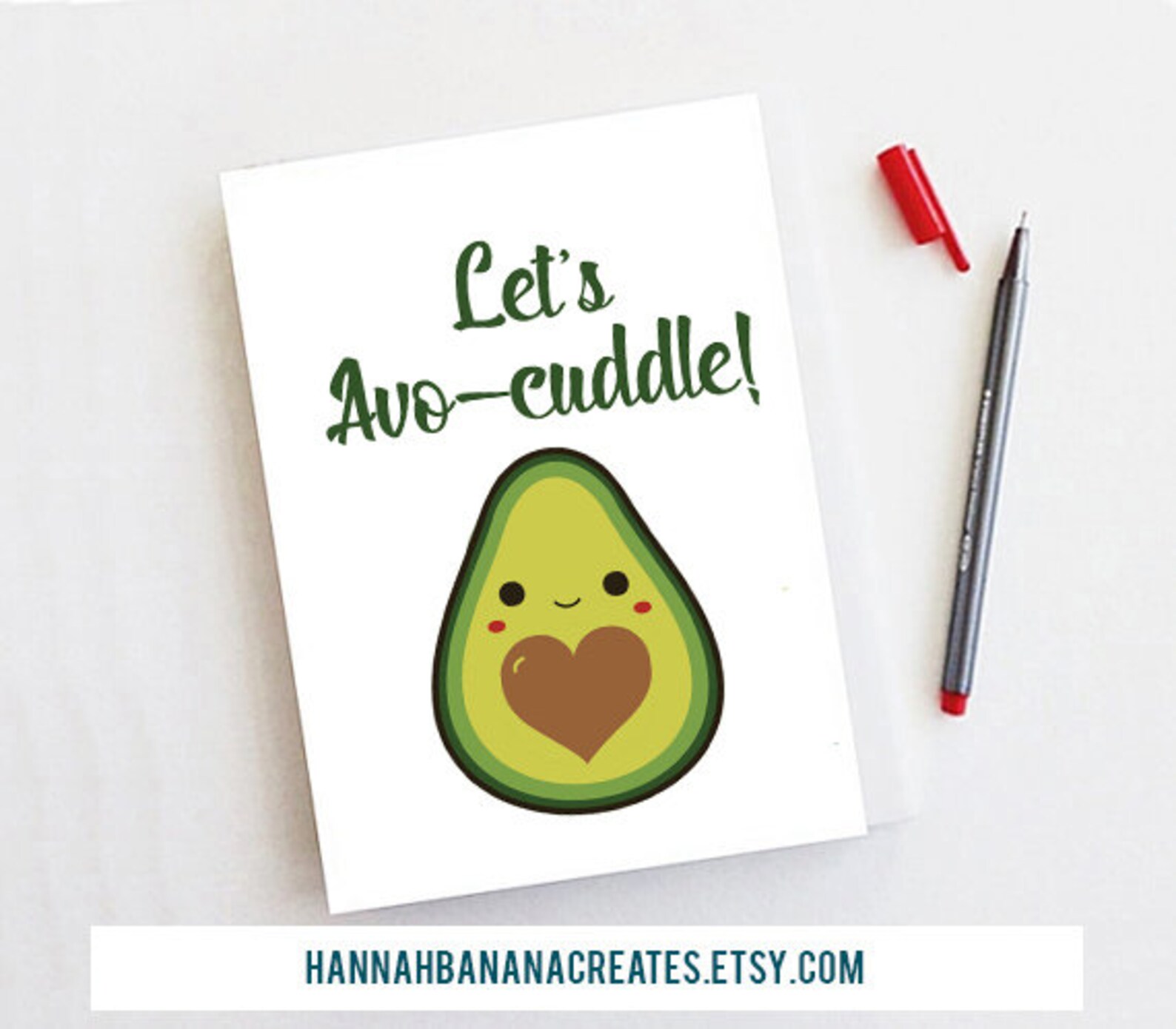 Let's Avocuddle Avocado Themed Printable Card With Free Envelope ...