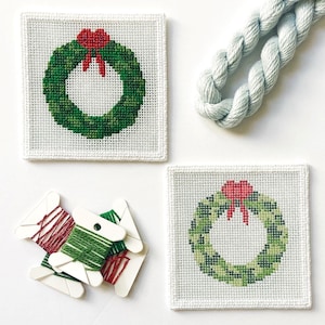 Christmas Wreath Needlepoint Coaster Kit (2 or 4 Canvases With Threads ...