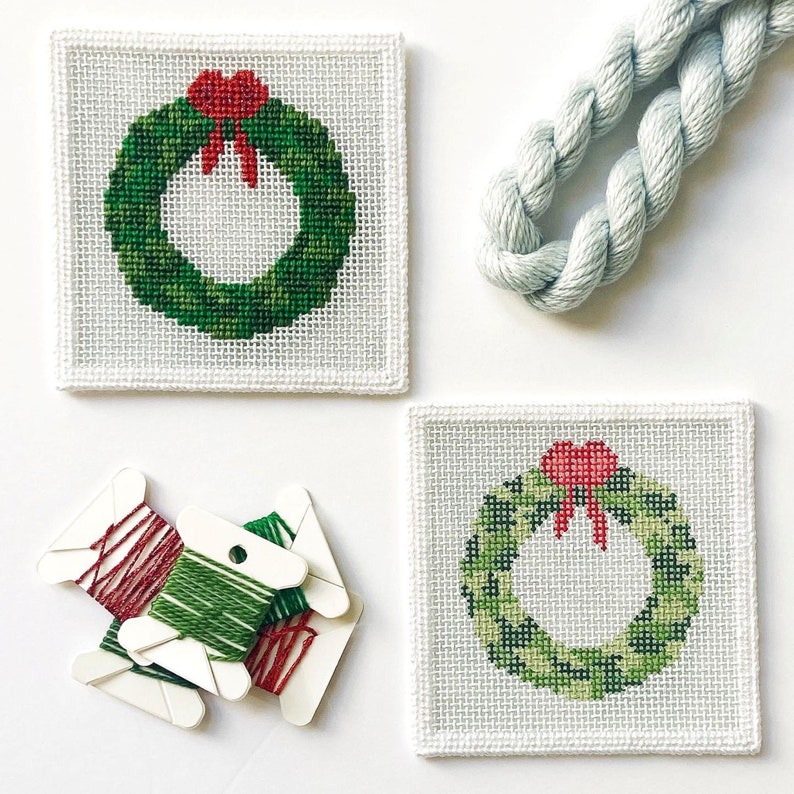 Christmas Wreath Needlepoint Coaster Kit (2 or 4 Canvases With Threads ...