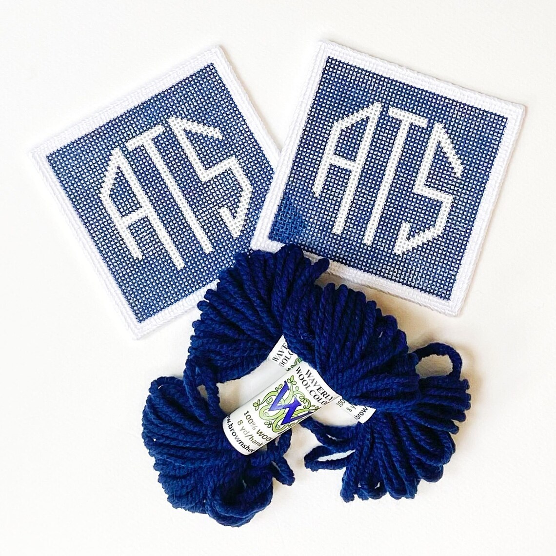 Custom Monogram Needlepoint Coaster Kit 2 Canvases With | Etsy