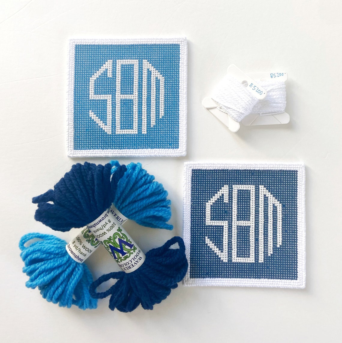 Custom Monogram Needlepoint Coaster Kit 2 Canvases With | Etsy