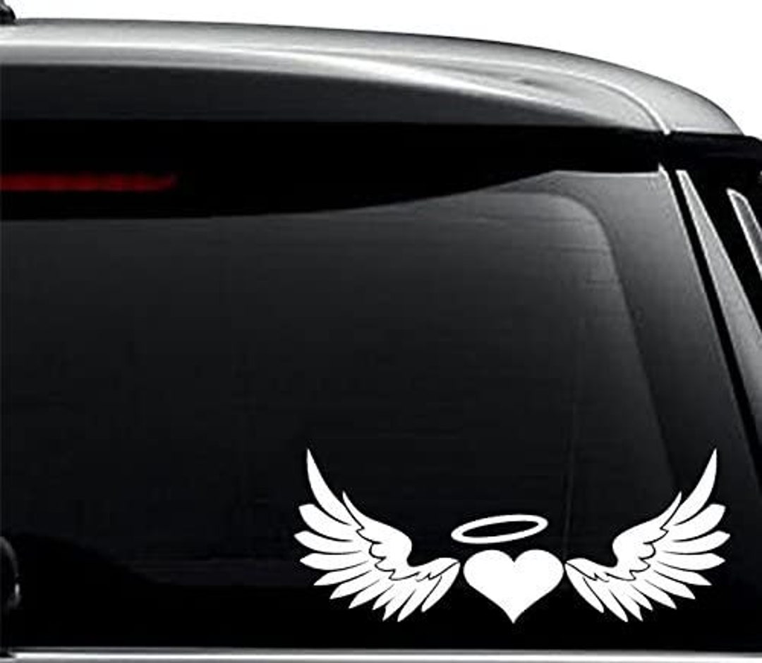 Angel Wings Heart Halo Decal Sticker for Use on Laptop, Helmet, Car ...