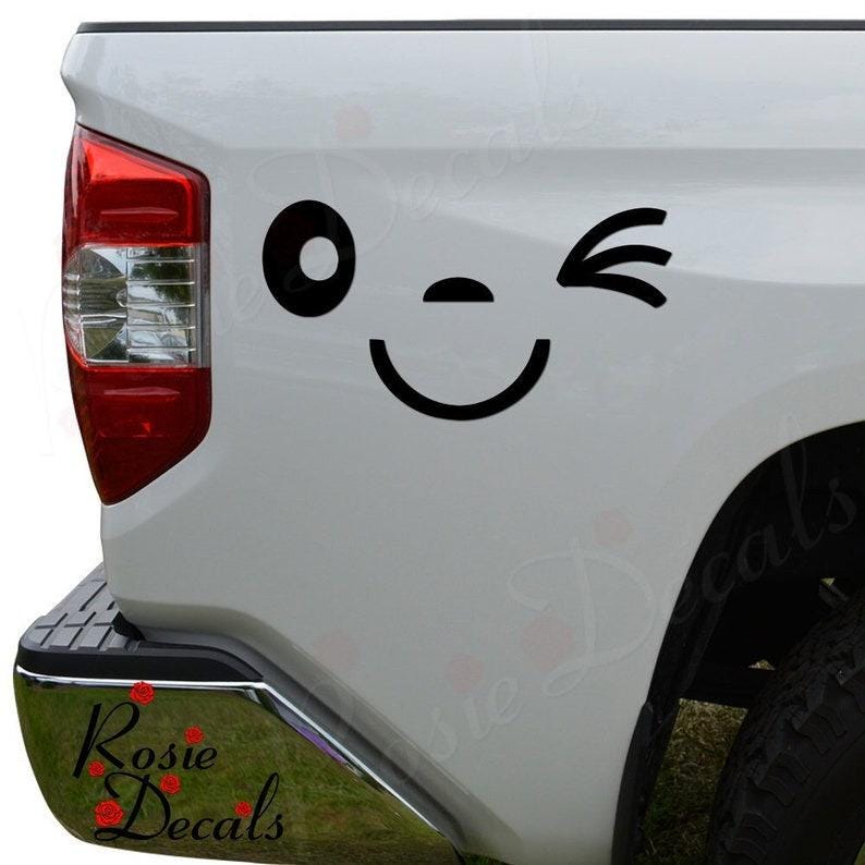 Cute Face Happy Smiley Smile Big Eyes Wink Die Cut Vinyl Decal Sticker ...