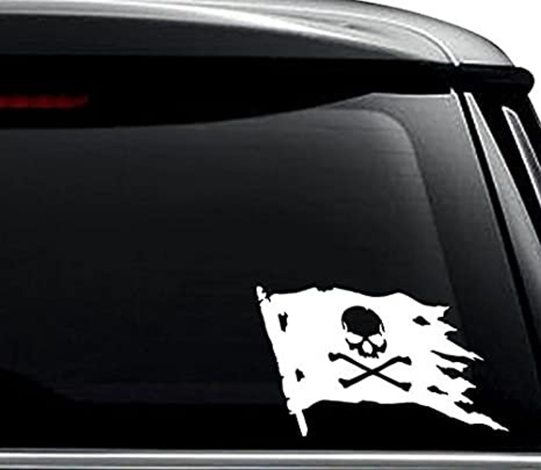 Jolly Roger Pirate Flag Decal Sticker for Use on Laptop, Helmet, Car ...