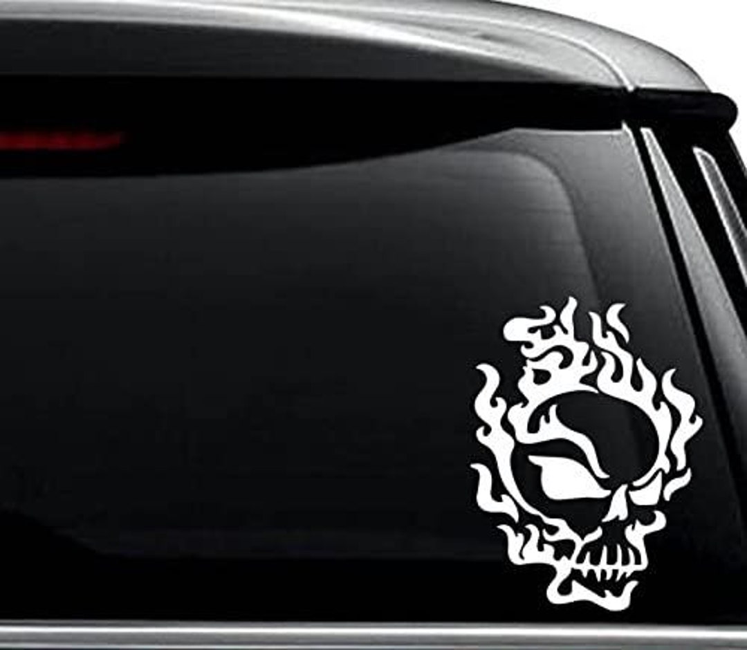 Flaming Death Skull Decal Sticker for Use on Laptop, Helmet, Car, Truck ...