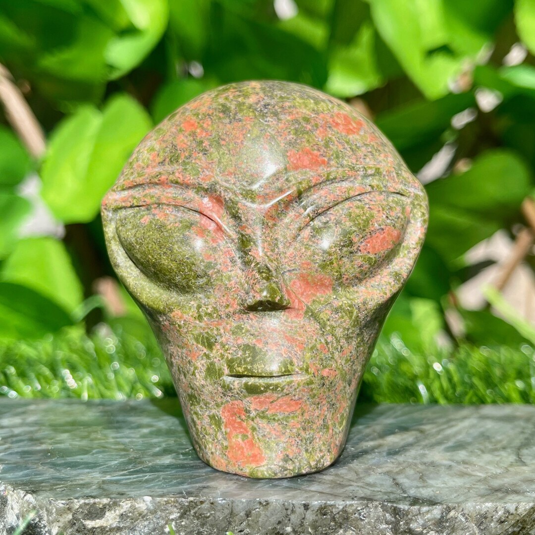 3 1/4 Large Unakite Alien Head Carving, Carved Crystal Alien Skull ...