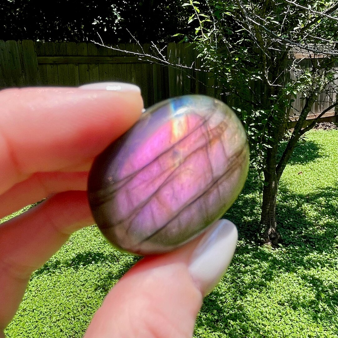 1 3/8 Small Flashy Labradorite Palm Stone, Pink-purple and Rainbow ...