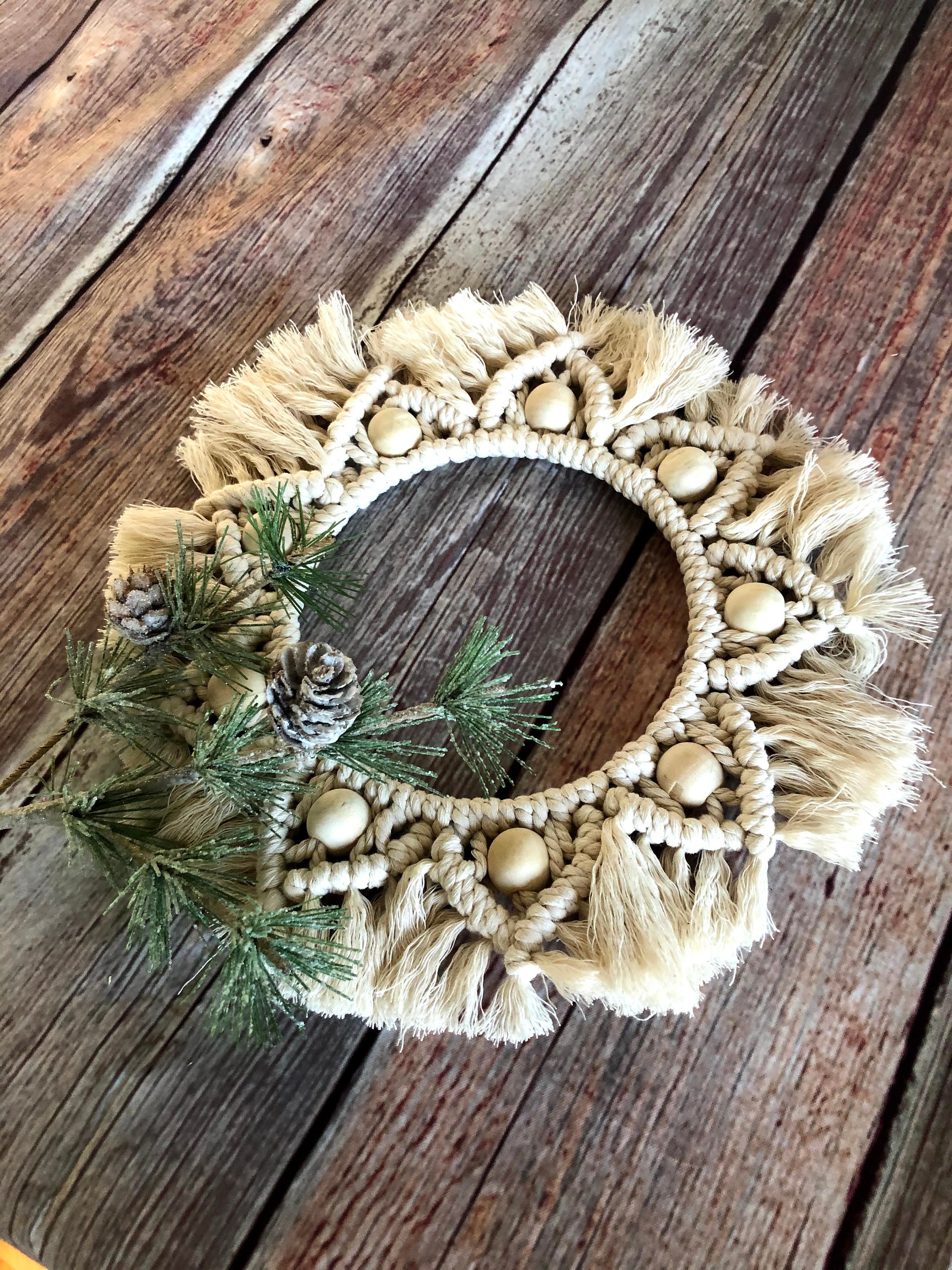 Macrame Wreath With Beads Mini Cotton Vegan Farmhouse Home - Etsy