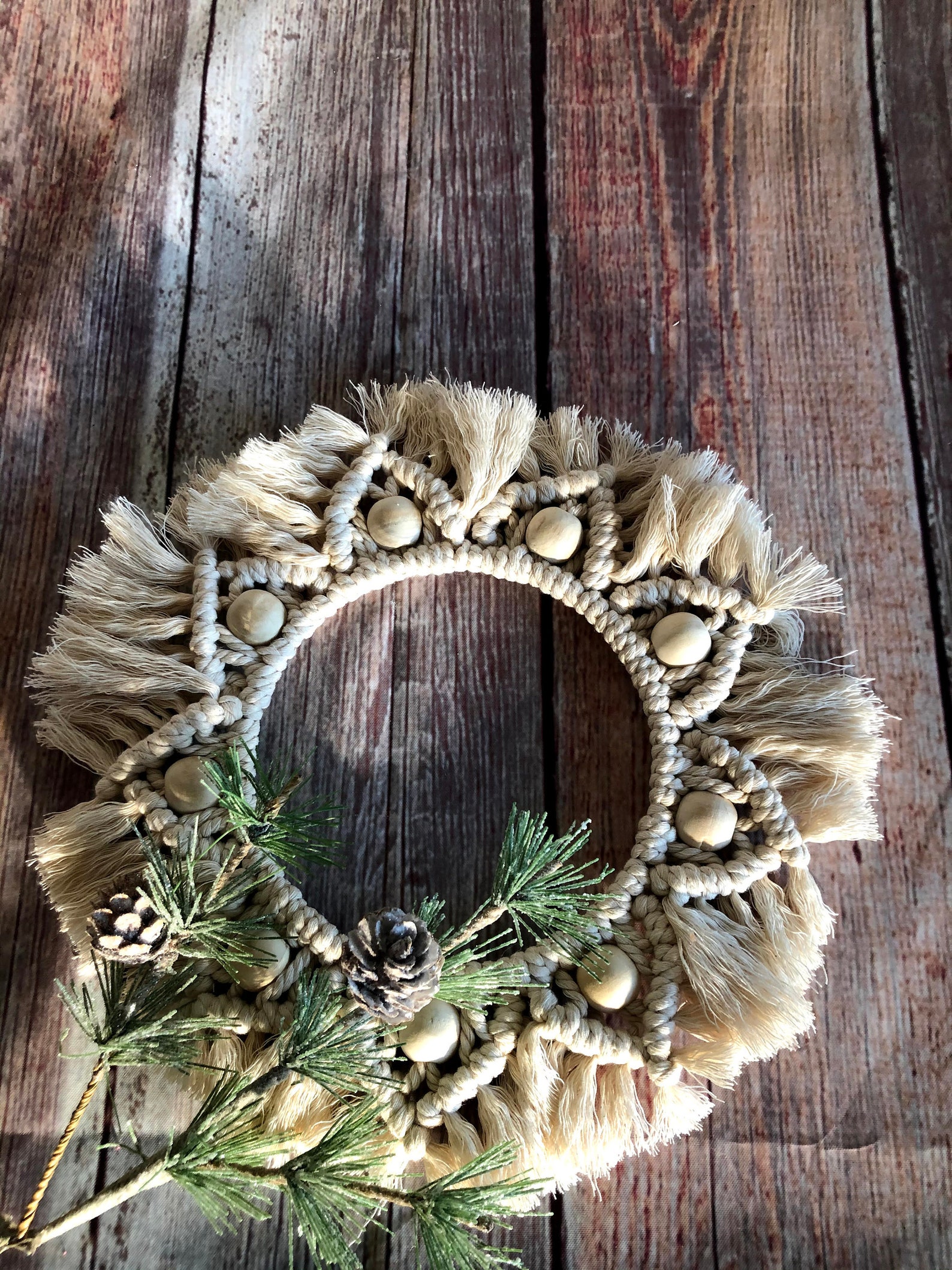 Macrame Wreath With Beads Mini Cotton Vegan Farmhouse Home - Etsy