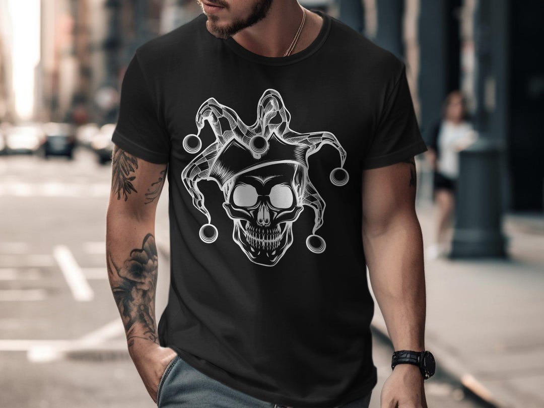 Jester Skull T-shirt - Gothic Graphic Tee - Edgy Skull Art Shirt - Punk ...