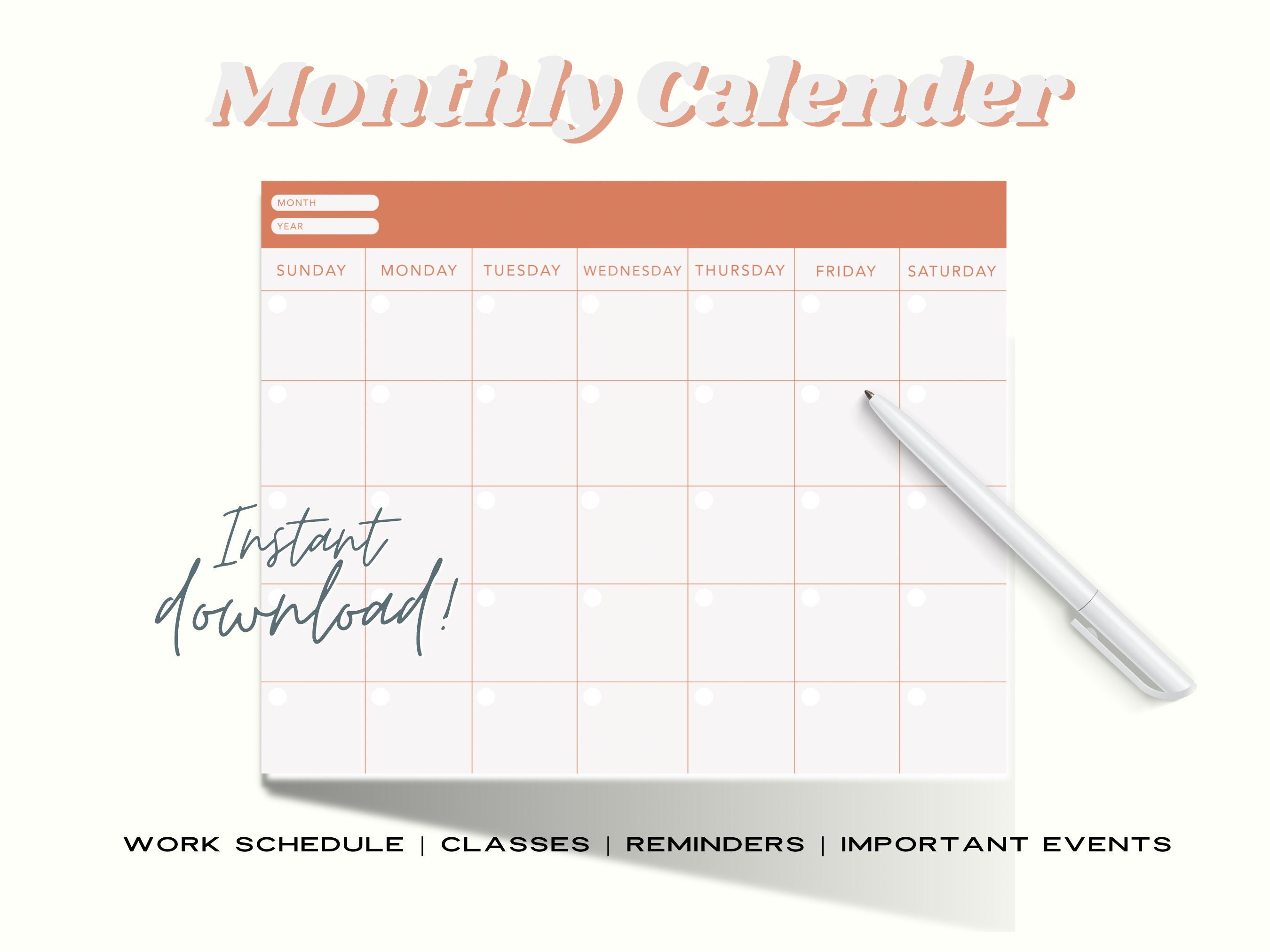 Monthly Work Schedule Calendar