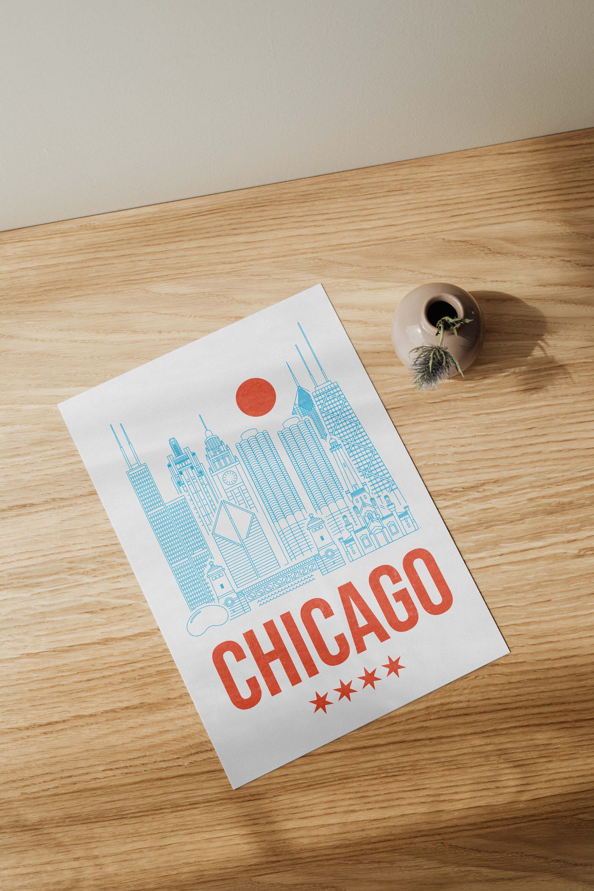Digital Chicago Skyline Illustrated Poster - Etsy