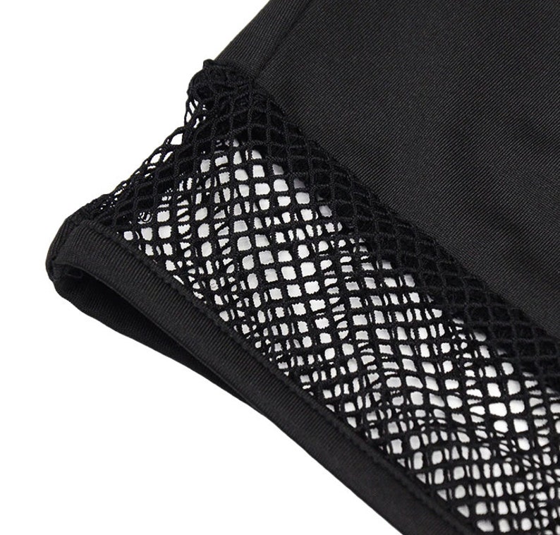 Gothic Fishnet Cut Out Women Sexy Halter T-shirts, Dark Grunge Black ...