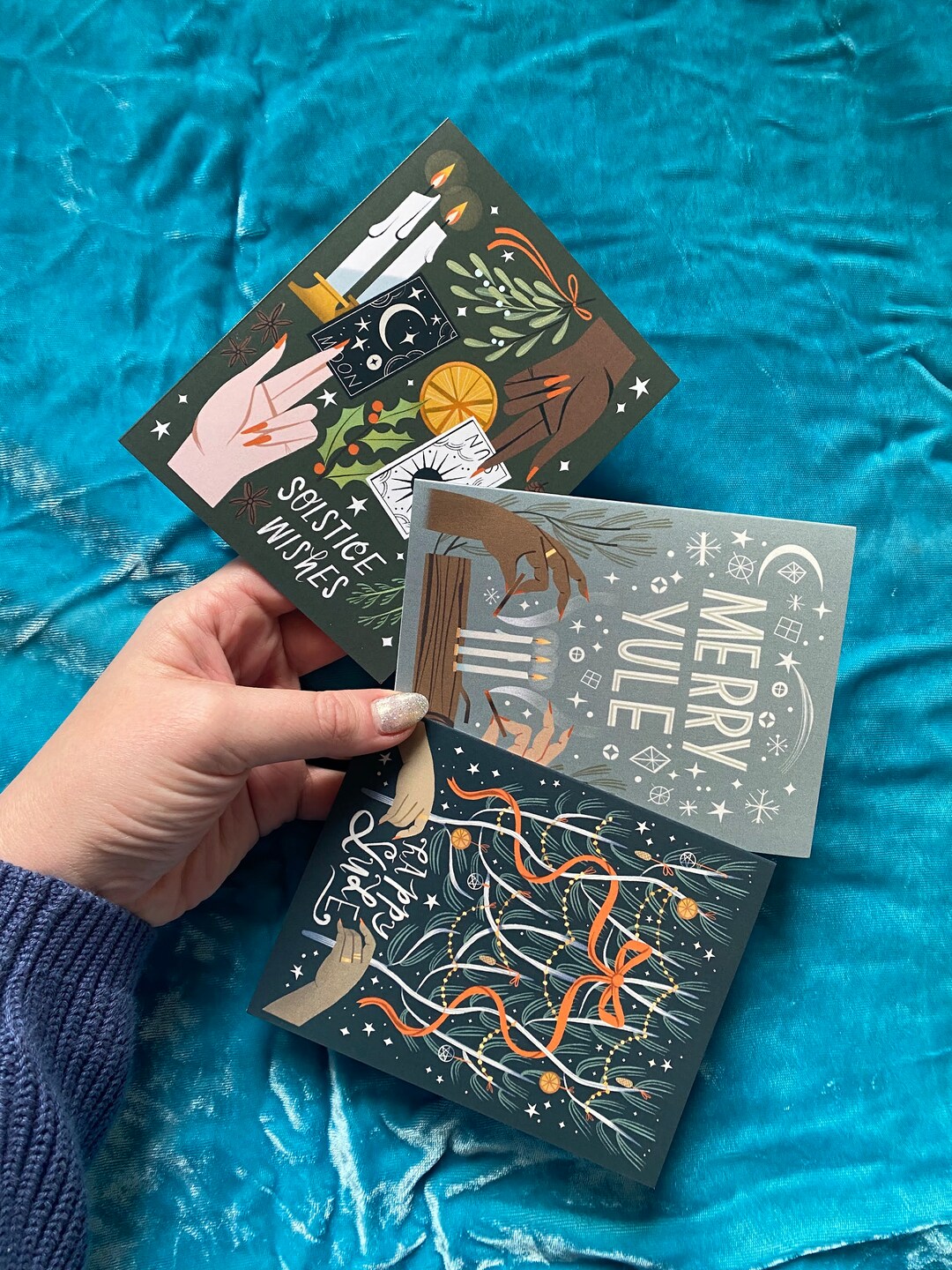 3 Yule Winter Solstice Greeting Cards - Winter Witch Holiday - Etsy