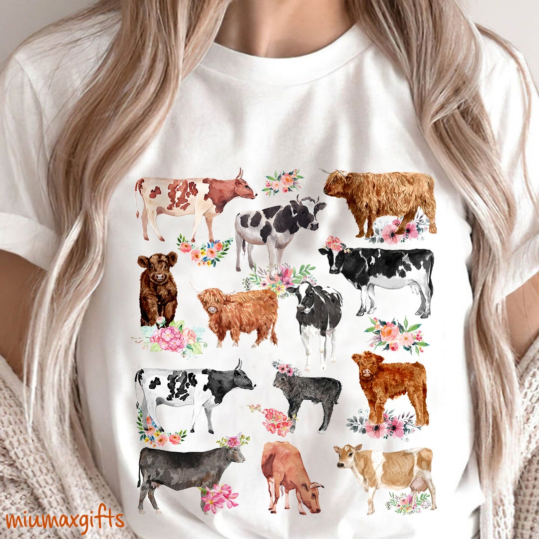 Floral Cow T-shirt, Farm Cow T-shirt, Farm T-shirt, Cow T-shirt, Farm ...