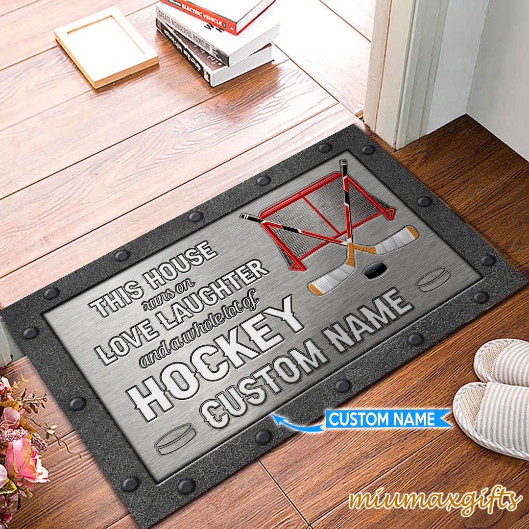 Hockey Mat, Hockey Rug, Hockey Doormat, This House Runs on Hockey ...