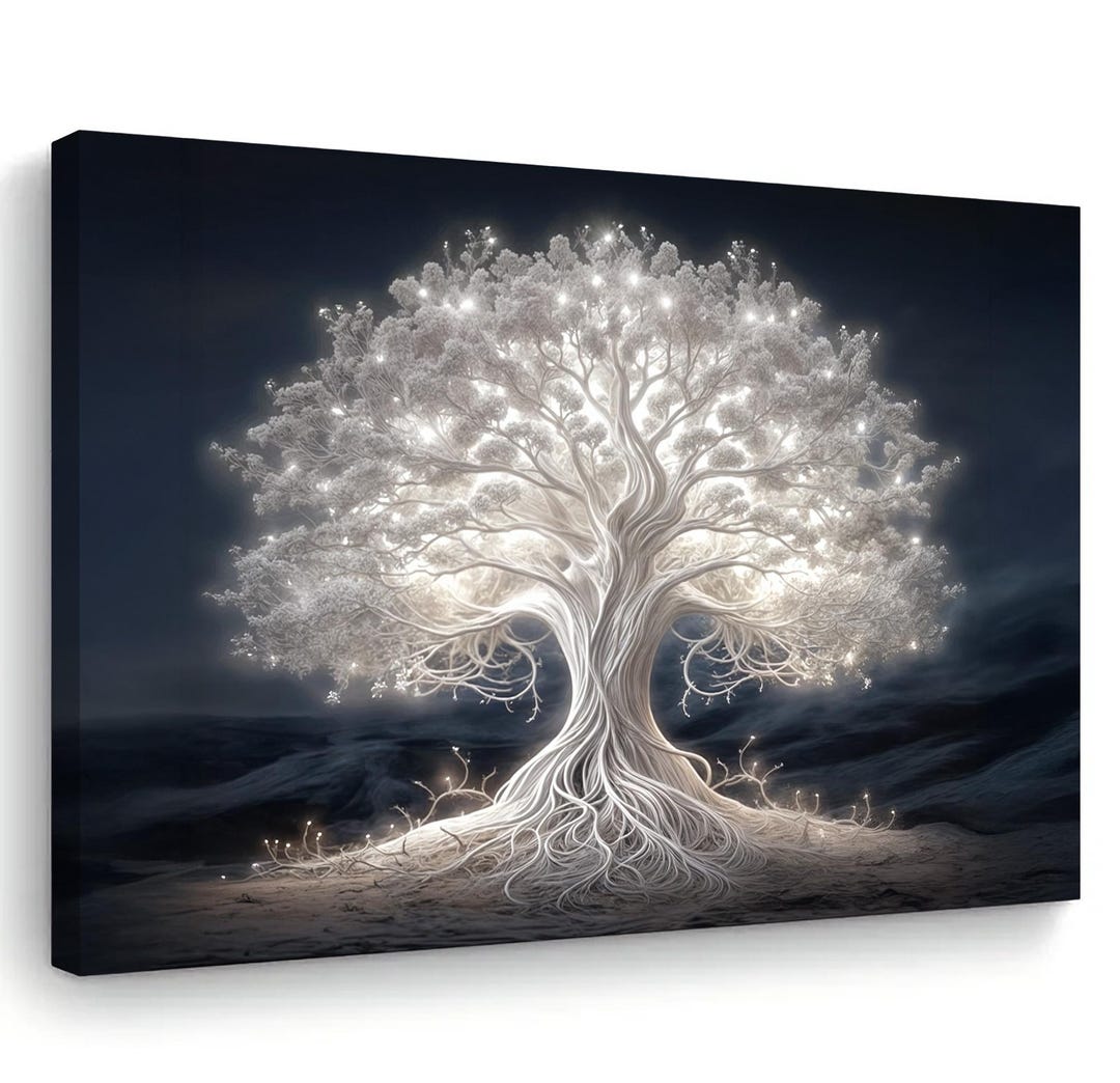 Tree of Life White Light Canvas Art Print, Tree of Life Wall Art, Tree ...