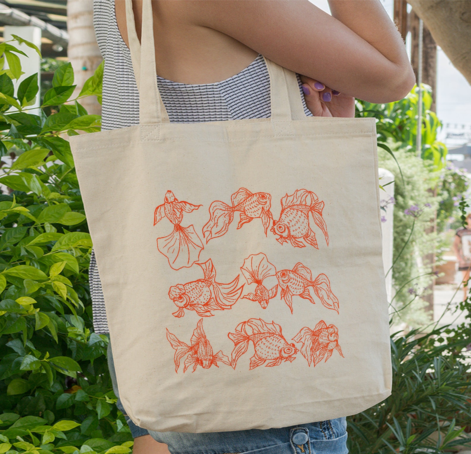 Gold Fish Tote Bag, Fish Tote Bag, Canvas Tote Bag, Gold Fish Lovers ...