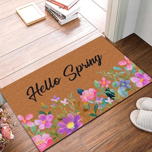 Hello Spring Doormat, Flowers Doormat, Wildflower Family Gift Doormat ...