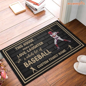 Baseball Rug, Baseball Doormat, Baseball Mat, This House Runs on ...