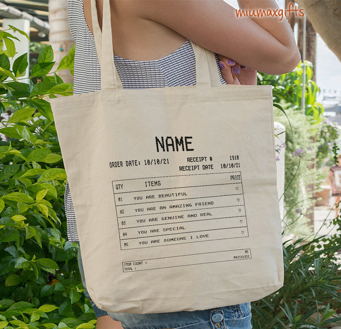 Custom Name Best Friend Receipt Tote Bag Customizable Name - Etsy
