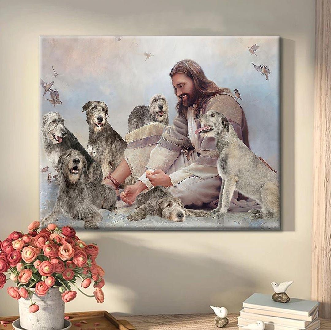 God Surrounded by Irish Wolfhound Wall Art, Angels Jesus Poster, God ...