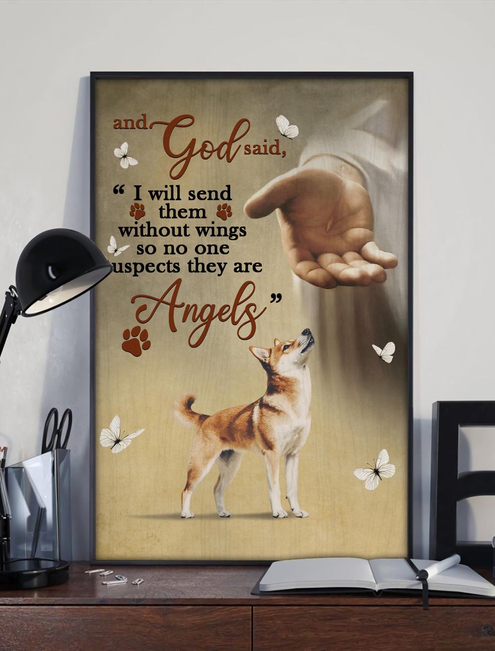 Shiba Inu Wall Art, Angels Jesus Poster God With Dog Canvas Poster, Dog ...