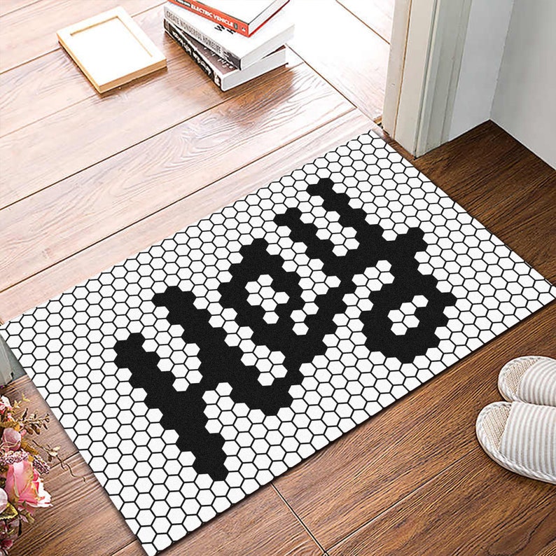 Cute Hola Tiled Look Message Door Mat, Hey Tile Pattern Welcome Mat, Hi ...