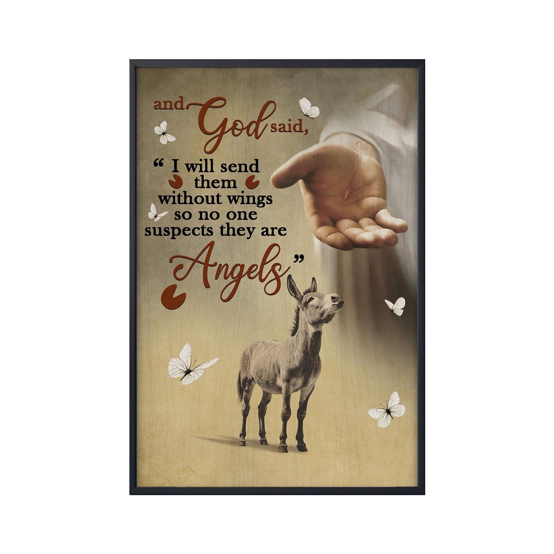 Donkey Wall Art, Angels Jesus Poster, God With Donkey Canvas Poster ...