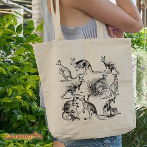 Kangaroo Canvas Tote Bag, Kangaroo Totes, Hand-drawn Kangaroo Bag ...